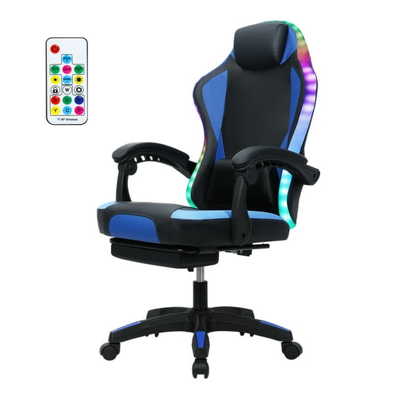 Gaming Chair with RGB LED Lights & Massage, Ergonomic High-Back ...