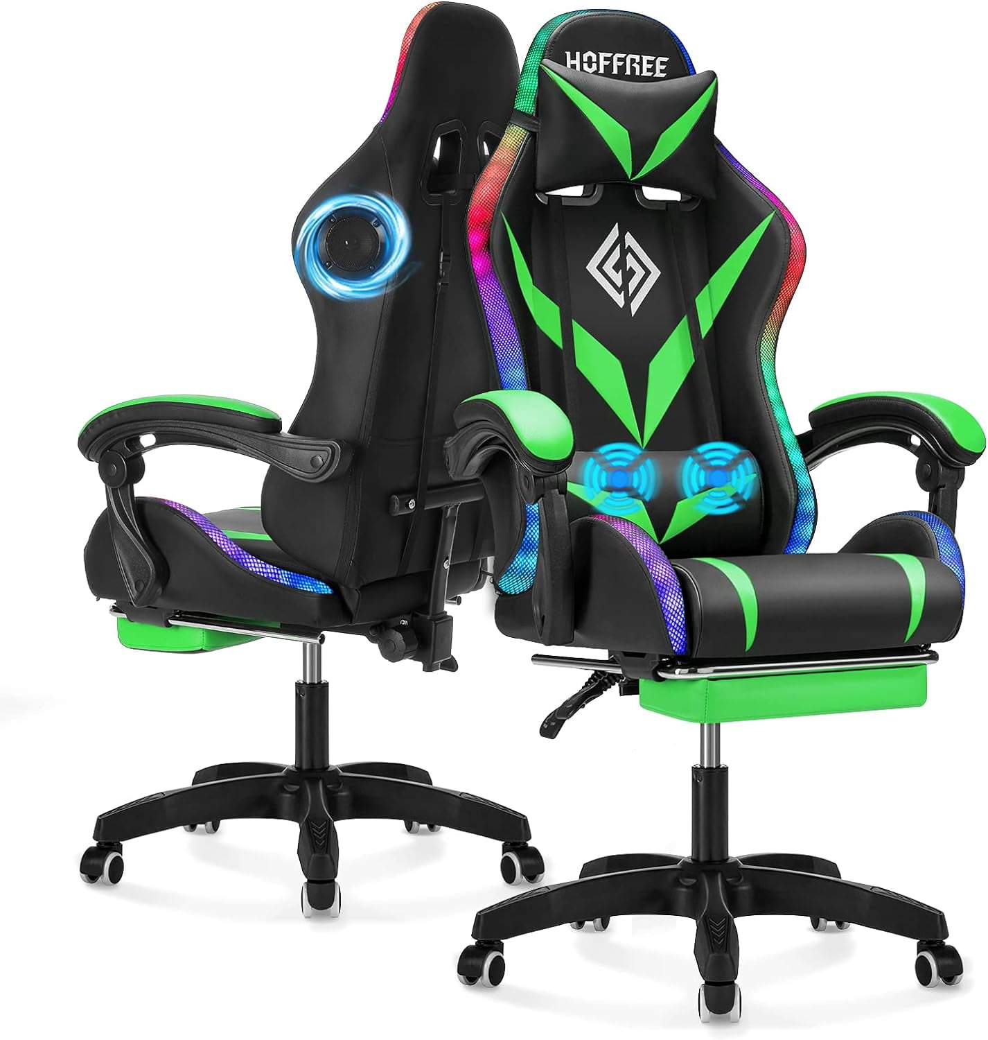 Gaming Chair with and RGB LED Lights Ergonomic Massage Computer Gaming ...