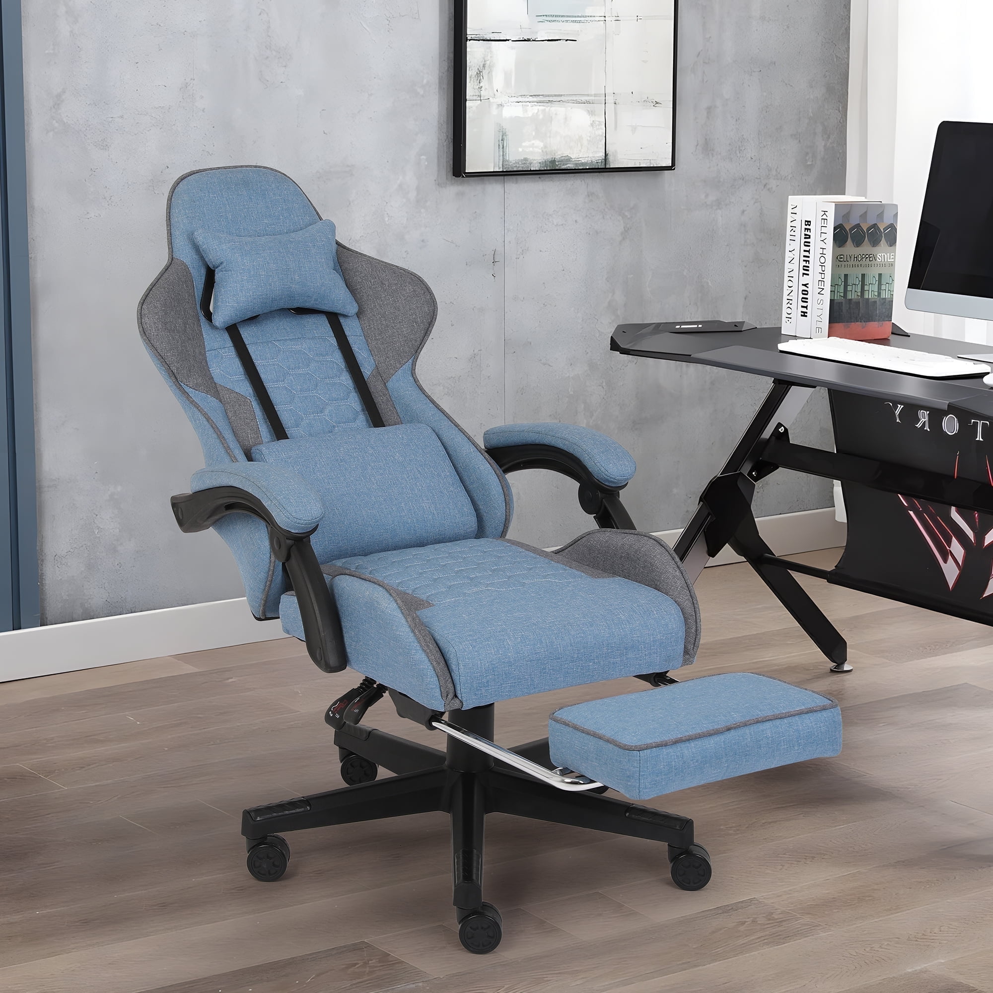 FAMOYI Office Chairs with Footrest, Fabric Adjustable Office Swivel ...