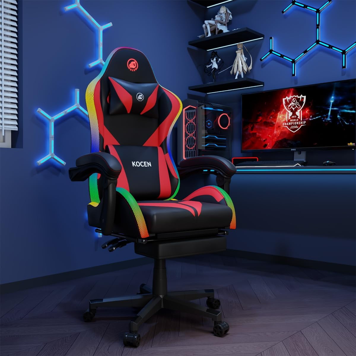 Gaming Chairs for Adults Tall and Kids，Lumbar Support,LED Lights，High ...