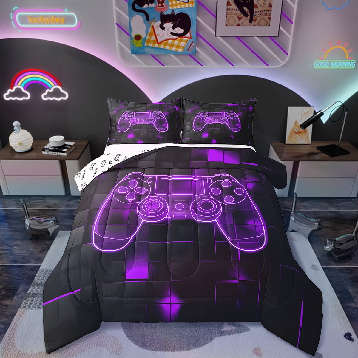 Gaming Comforter Gamer Queen Bedding Sets For Teen Video Game Decor ...