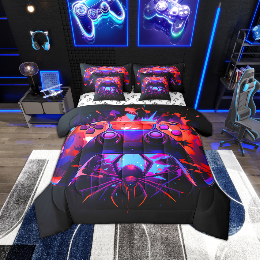 Gaming Comforter Set 7 Piece Bed in a Bag Twin,Gamer Bedding Sets Ghost ...
