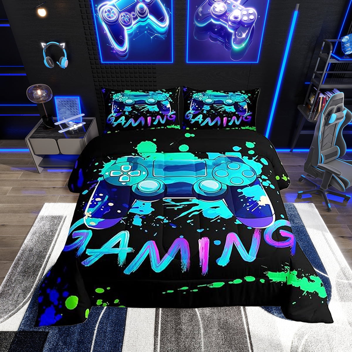Gaming Comforter Set Queen Size Modern Gamer Bedding Set Colorful ...