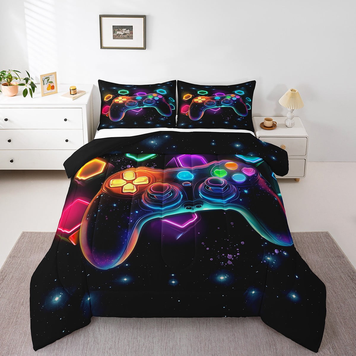 Gaming Comforter Set Queen for Women 3pcs Microfiber,Colorful Galxy ...