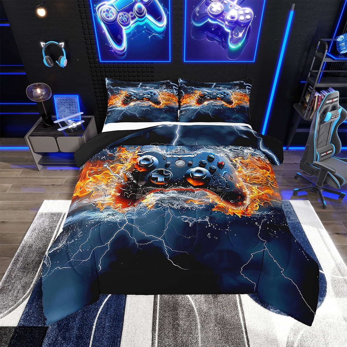 Gaming Comforter Set Twin for Boys Teen Video Game Bedding Water and ...