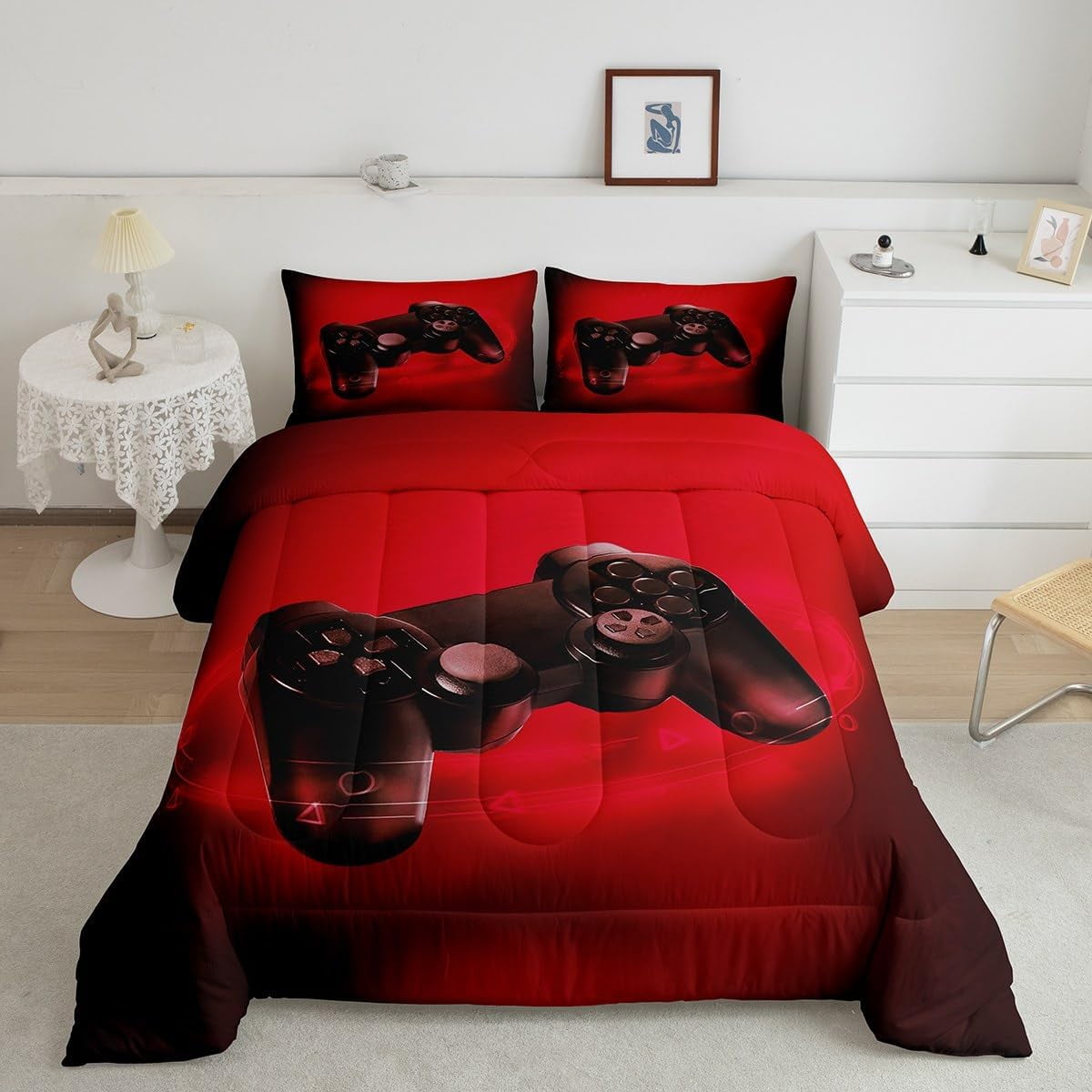 Gaming Comforter Set Video Game Bedding Set for Teens Boys Red Black ...