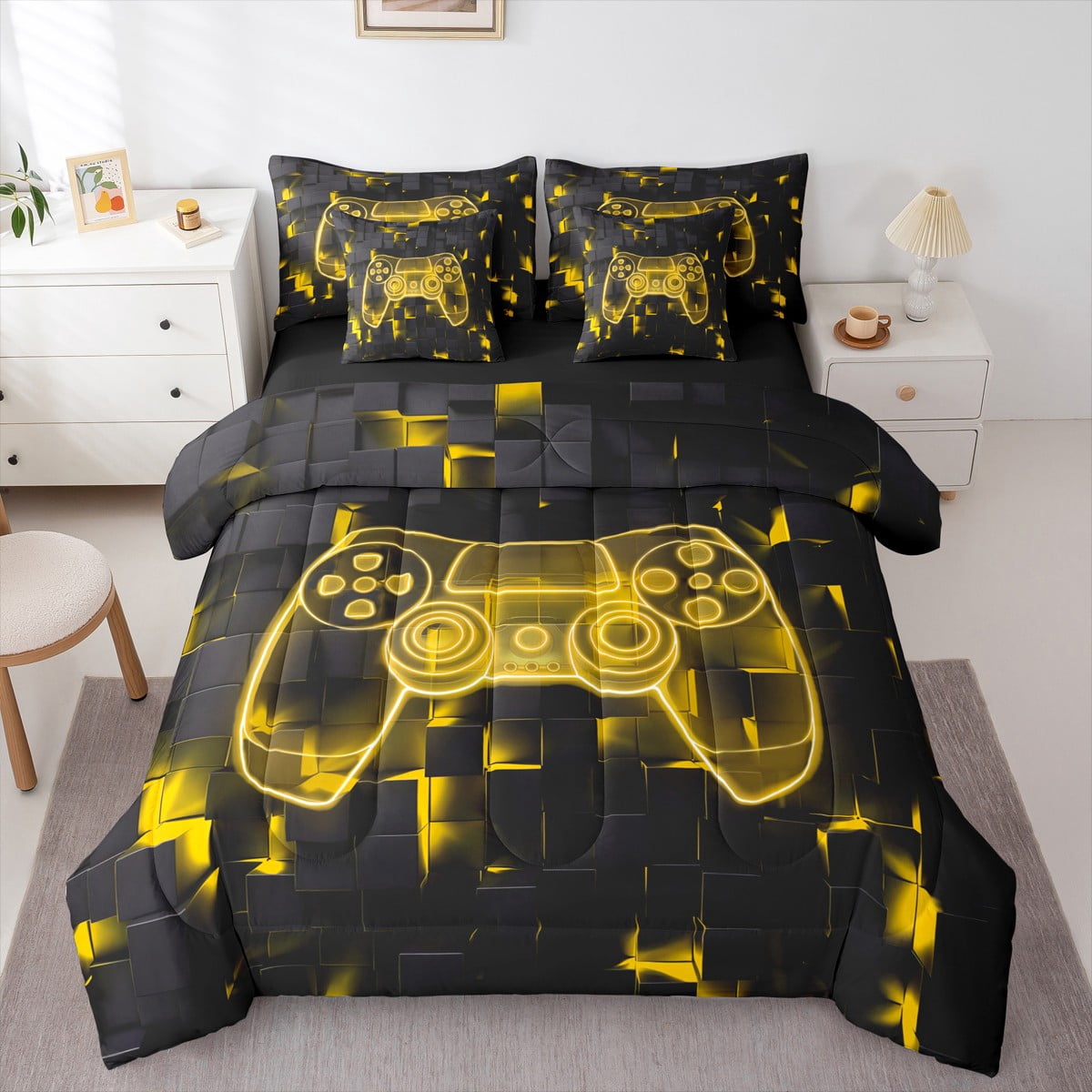Gaming Comforter For Twin Size Bed, Modern Gamer Fitted Sheet Teens ...