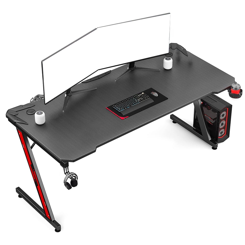 Gaming Computer Desk with Carbon Fiber Surface, Gaming Table Z Shaped ...