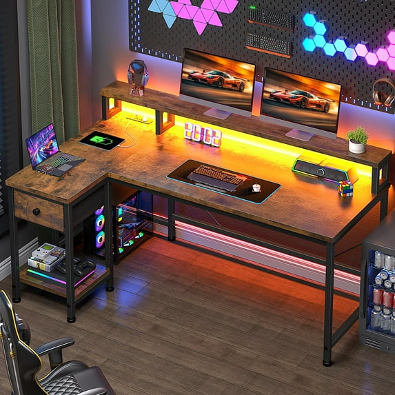 Gaming Computer Desk with Customizable LED & Power Outlets, 48" L ...