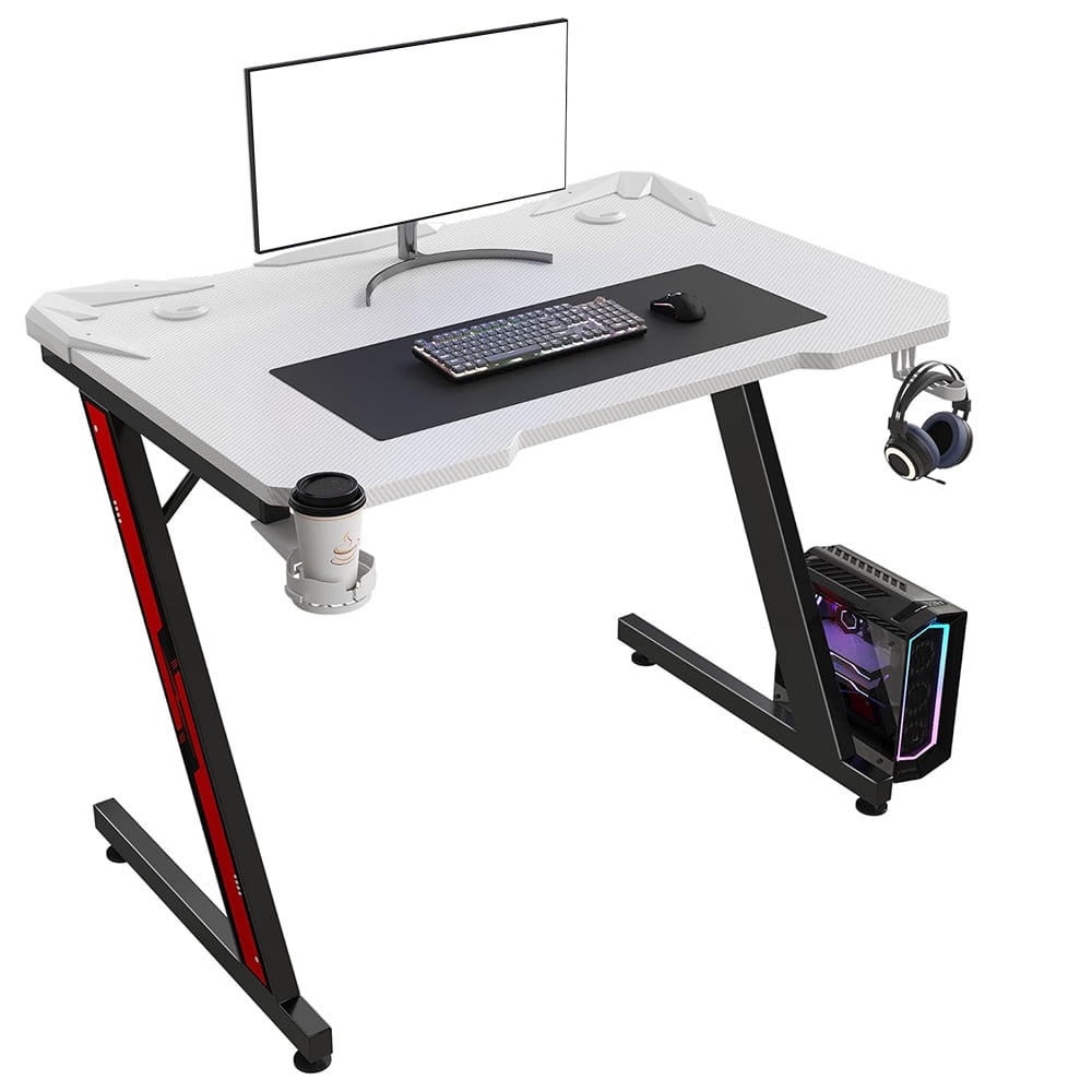 Gaming Computer Desk with Carbon Fiber Surface, Gaming Table Z Shaped ...