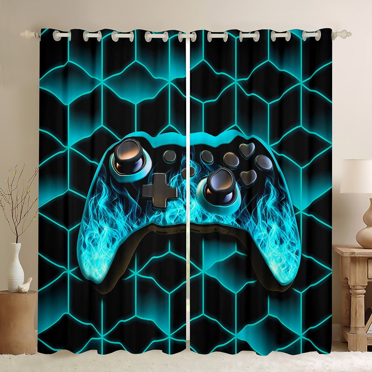 Gaming Consoles 30%-50% Blackout Curtains Neon Geometry Video Game ...