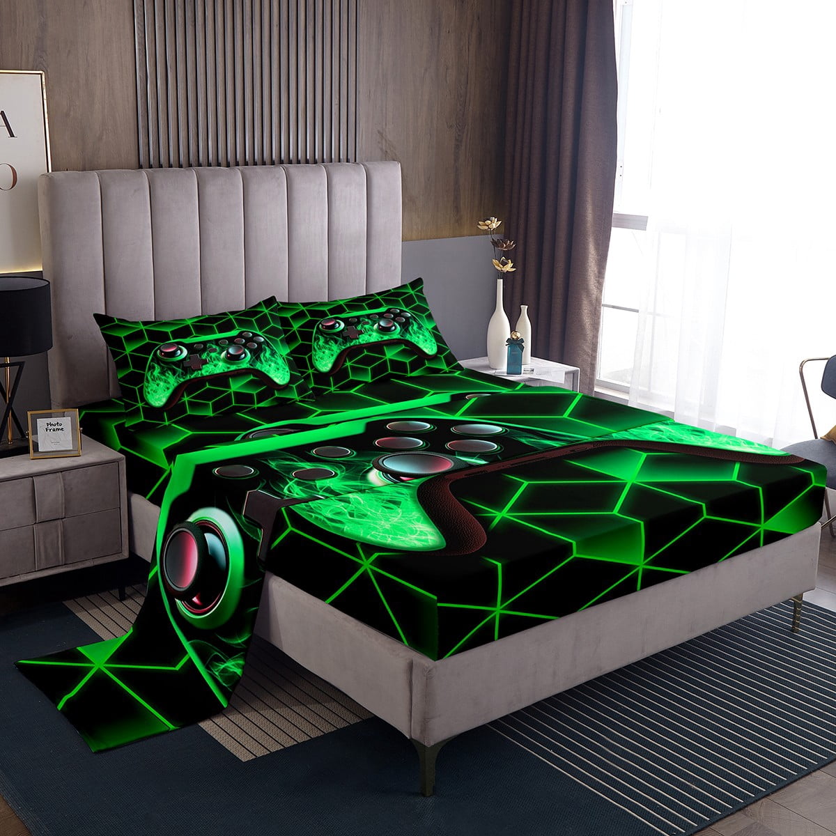 Gaming Consoles Bed Sheets Set Neon Geometry Sheet Set Twin,3D ...