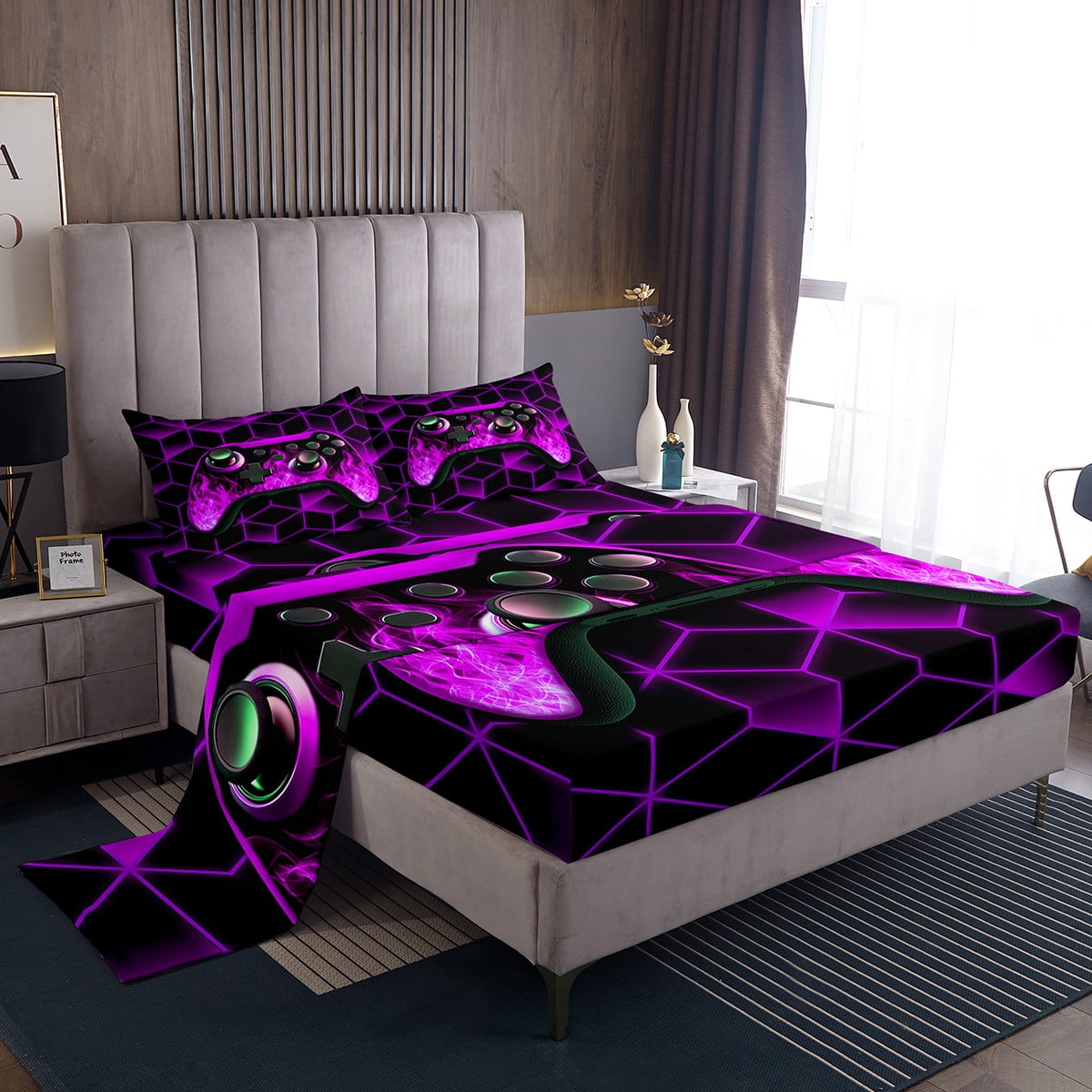 Gaming Consoles Bed Sheets Set Neon Geometry Video Game Gaming Sheet ...