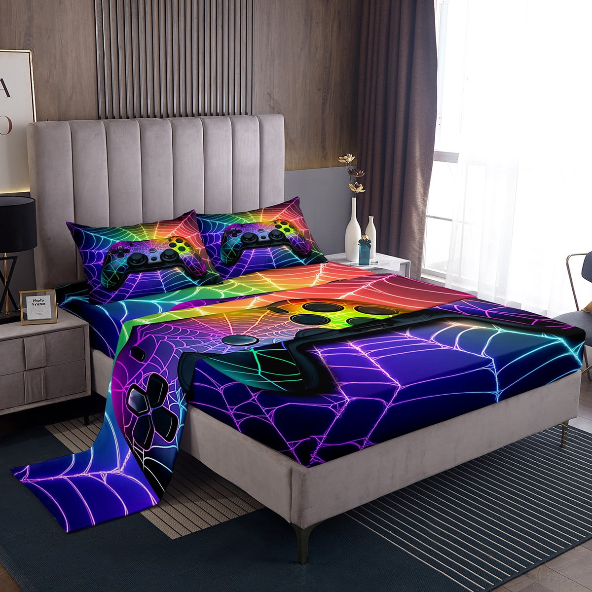 Gaming Consoles Bed Sheets Set Rainbow Spider Web Sheet Set Twin,Gamer ...