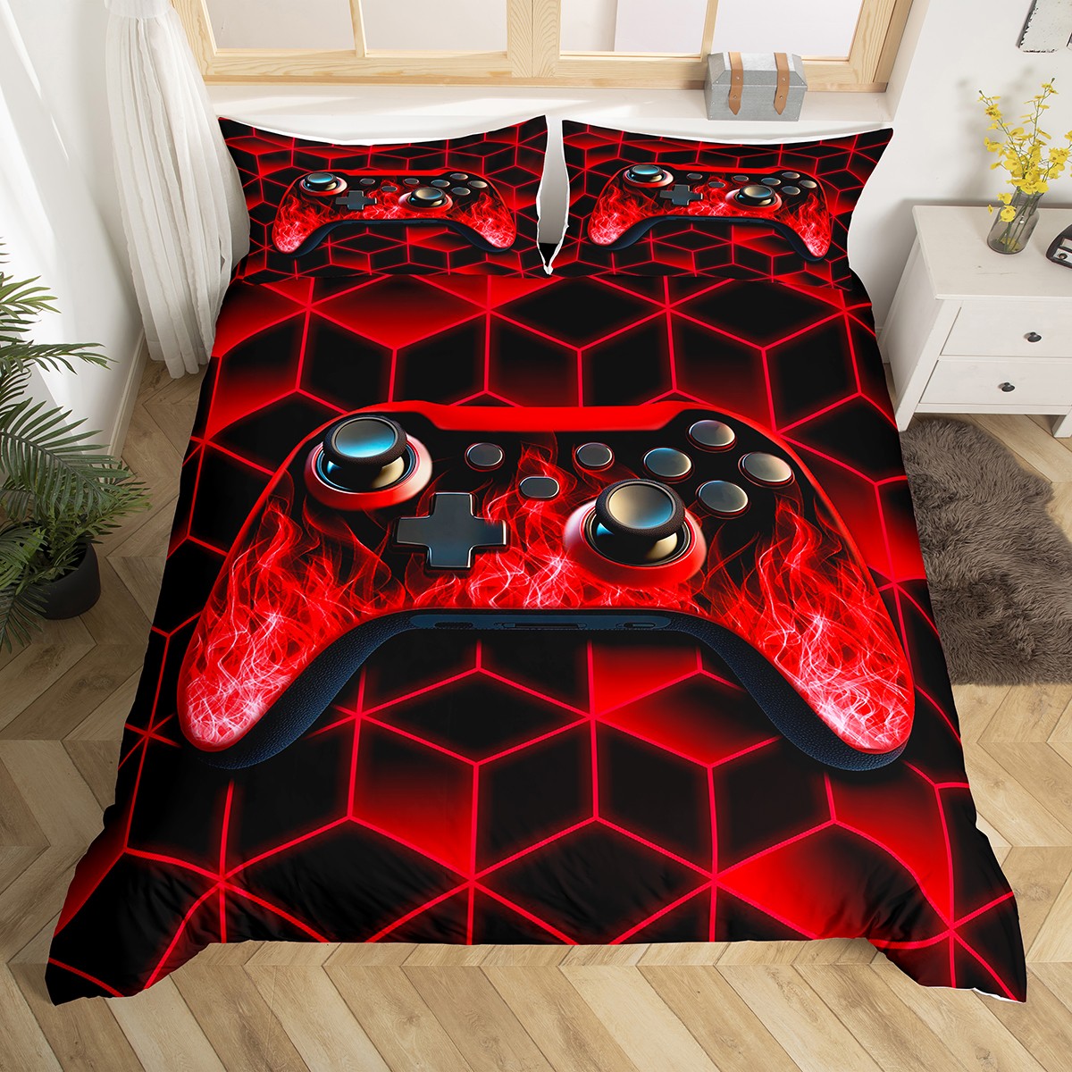 Gaming Consoles Duvet Cover Set Neon Geometry Video Game Gaming Bedding ...