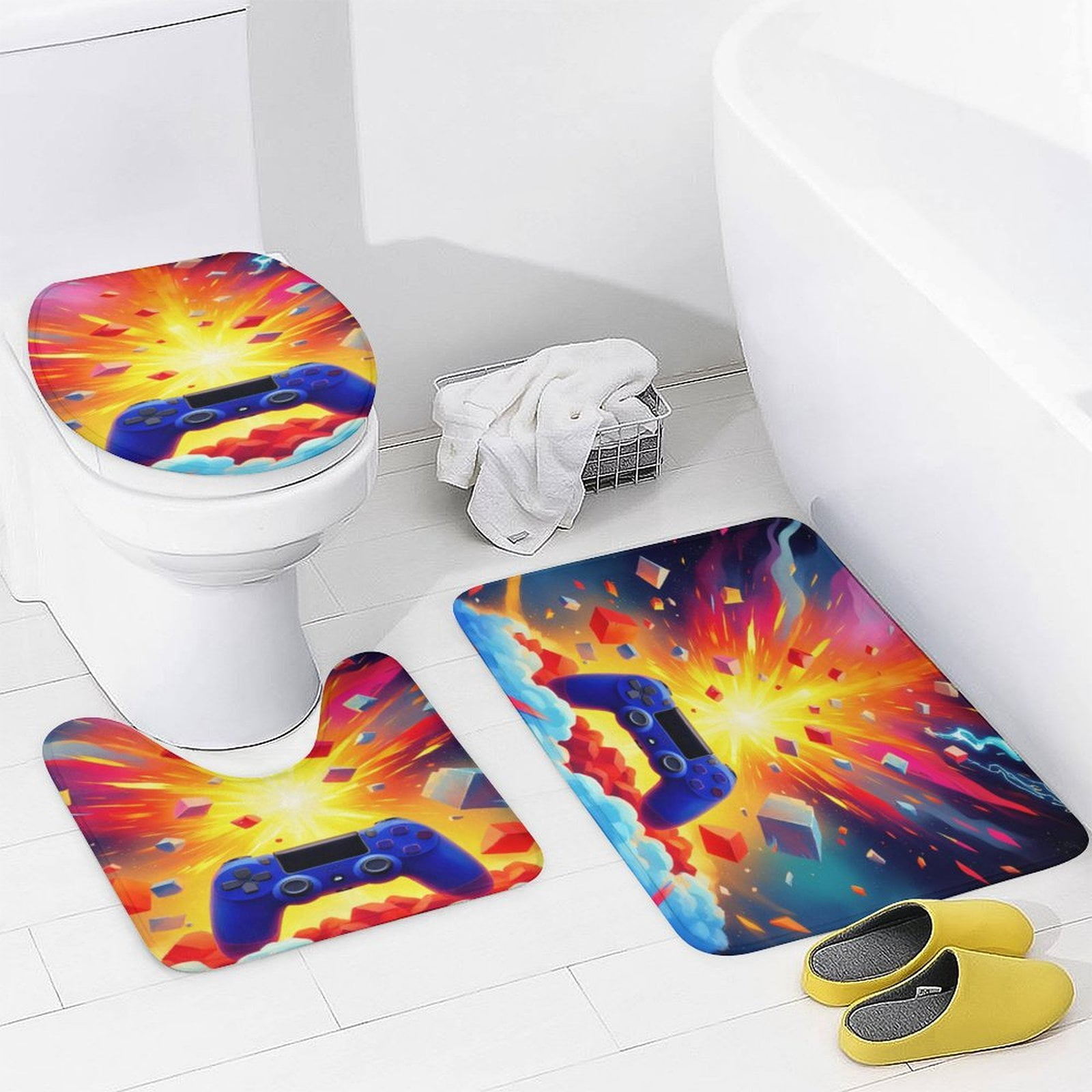 Gaming Controller Cosmic Burst Bathroom Rugs Sets 3 Piece Toilet Lid ...