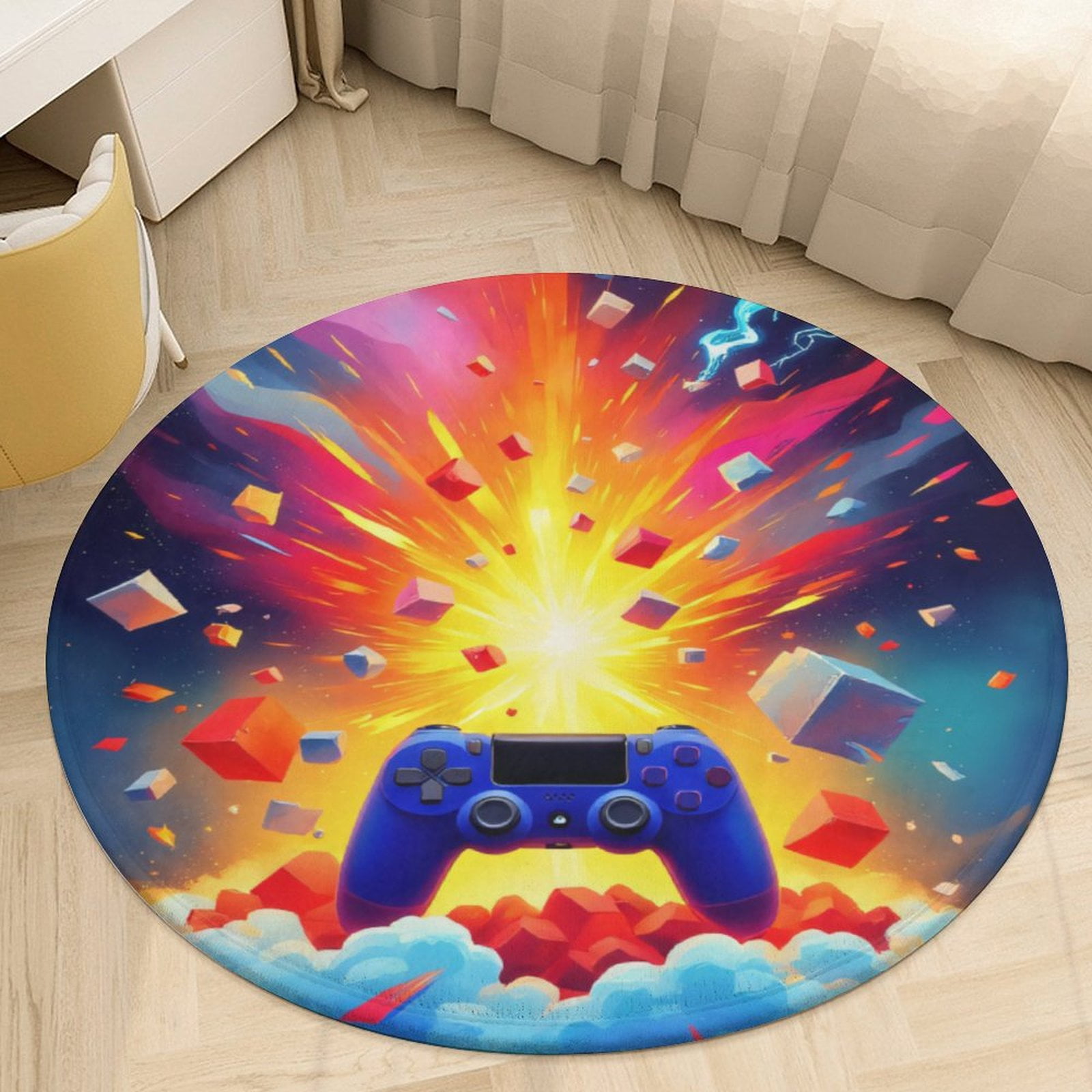 Gaming Controller Cosmic Burst Round Area Rugs for Bedroom Living Room ...