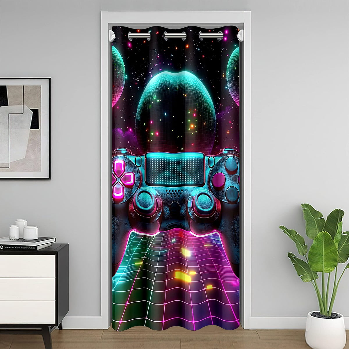 Gaming Controller Door Curtain For Doorway Privacy 59"W x 80"L, Galaxy ...
