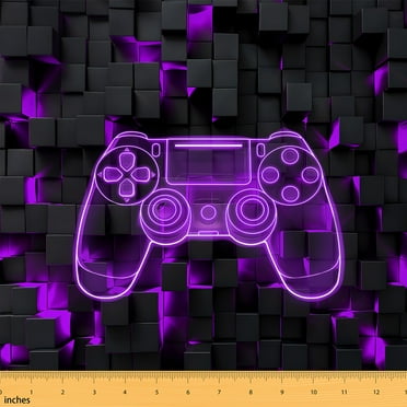 Cotton Gaming Controllers Fabric for Children, Black Videogame Player ...