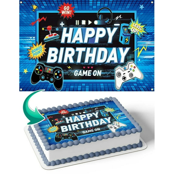 Gaming Controller Happy Birthday Edible Image Cake Topper For Quarter ...