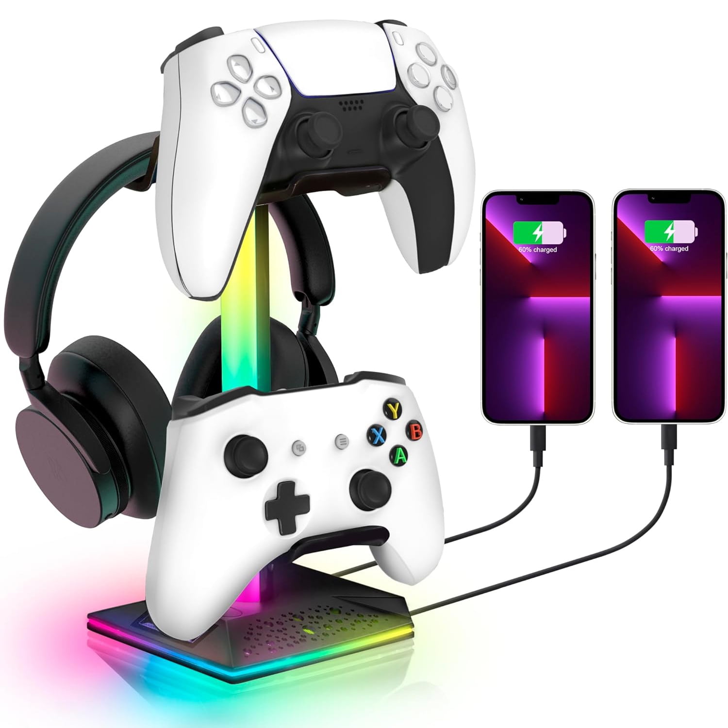 AARONMEI, RGB Gaming Controller Stand, Model EB03, with 10 Light Modes ...