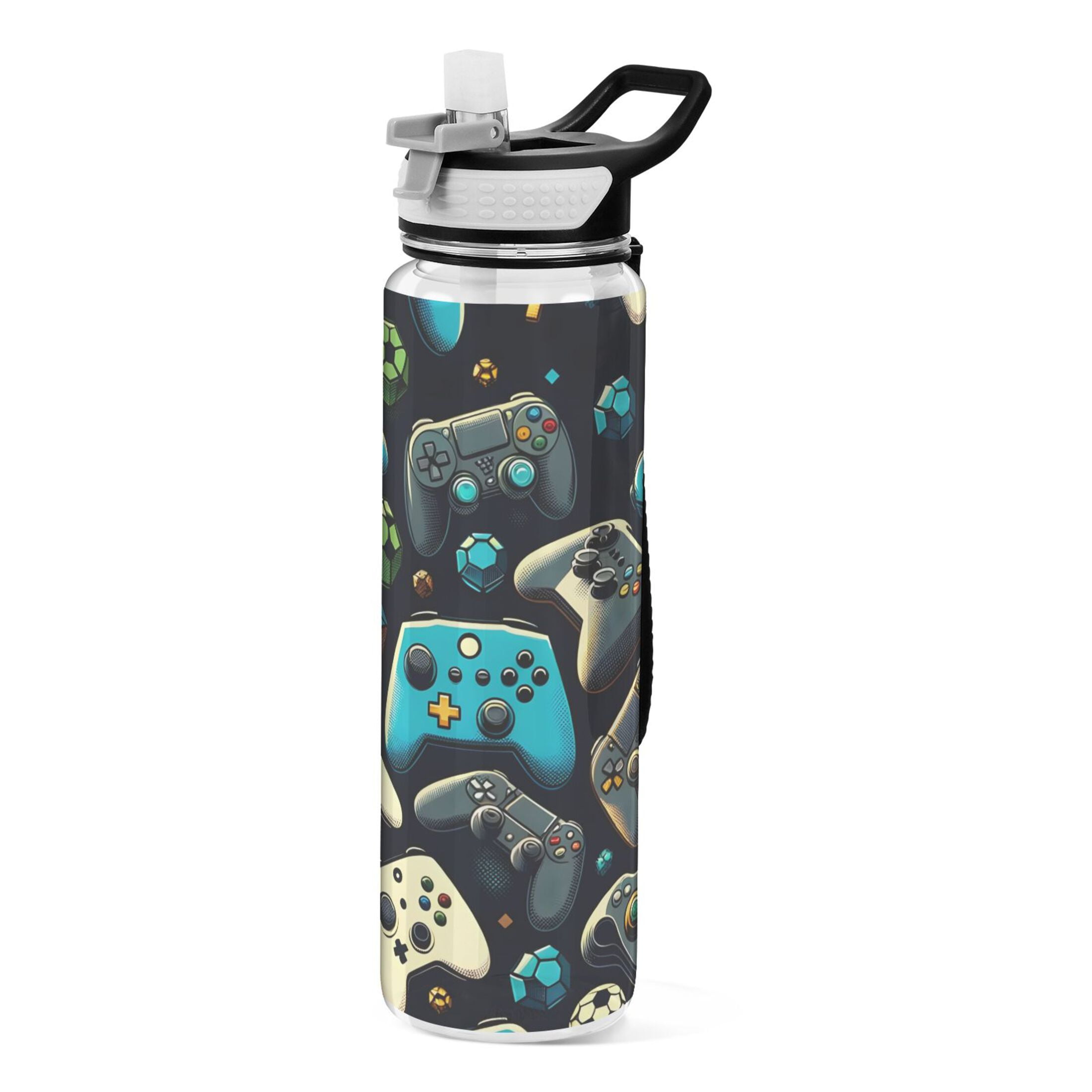 Gaming Controller Sports Water Bottle with Straws 32 Oz Tritan Clear ...