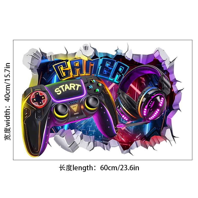 Gaming Controller Wall Decal - 60x40cm PVC Waterproof Poster for Boys ...
