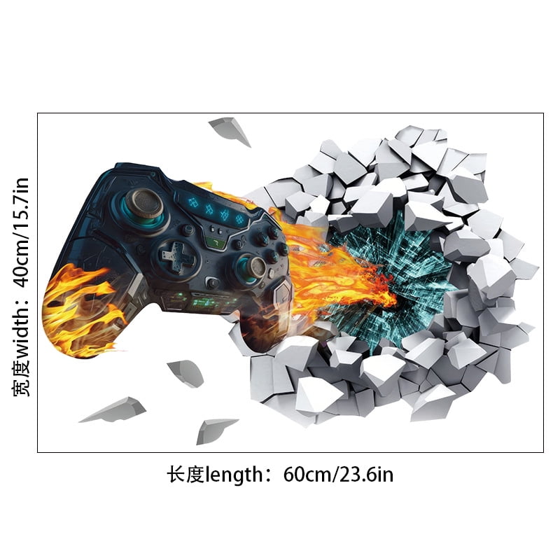 Gaming Controller Wall Decal - 60x40cm PVC Waterproof Poster for Boys ...
