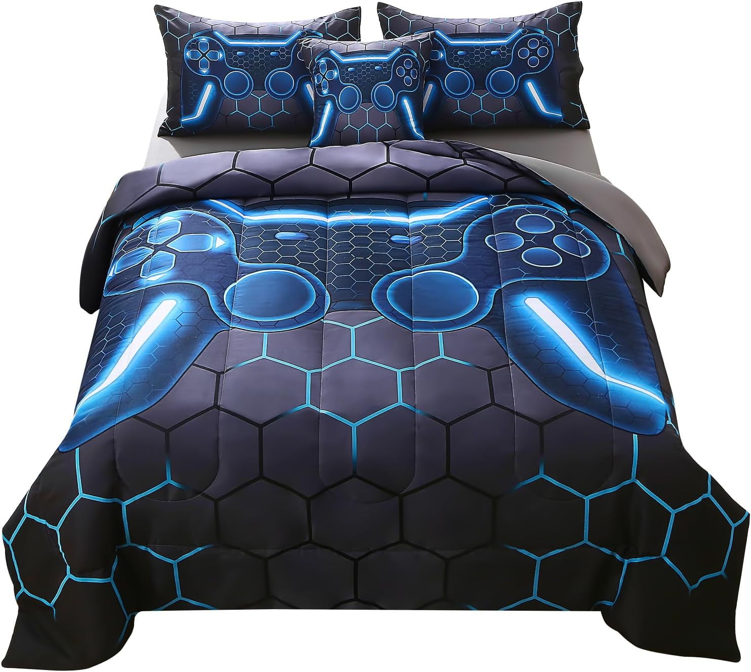Gaming Controller-themed Tech-inspired Hexagon Print Bedding Set of ...