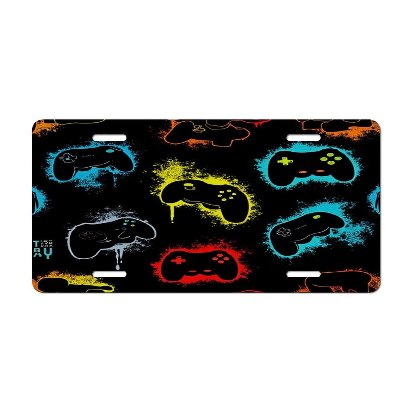 Gaming Controllers Graffiti Print Car Decorative Front License Plate,Vanity Tag,Metal Car Plate ...