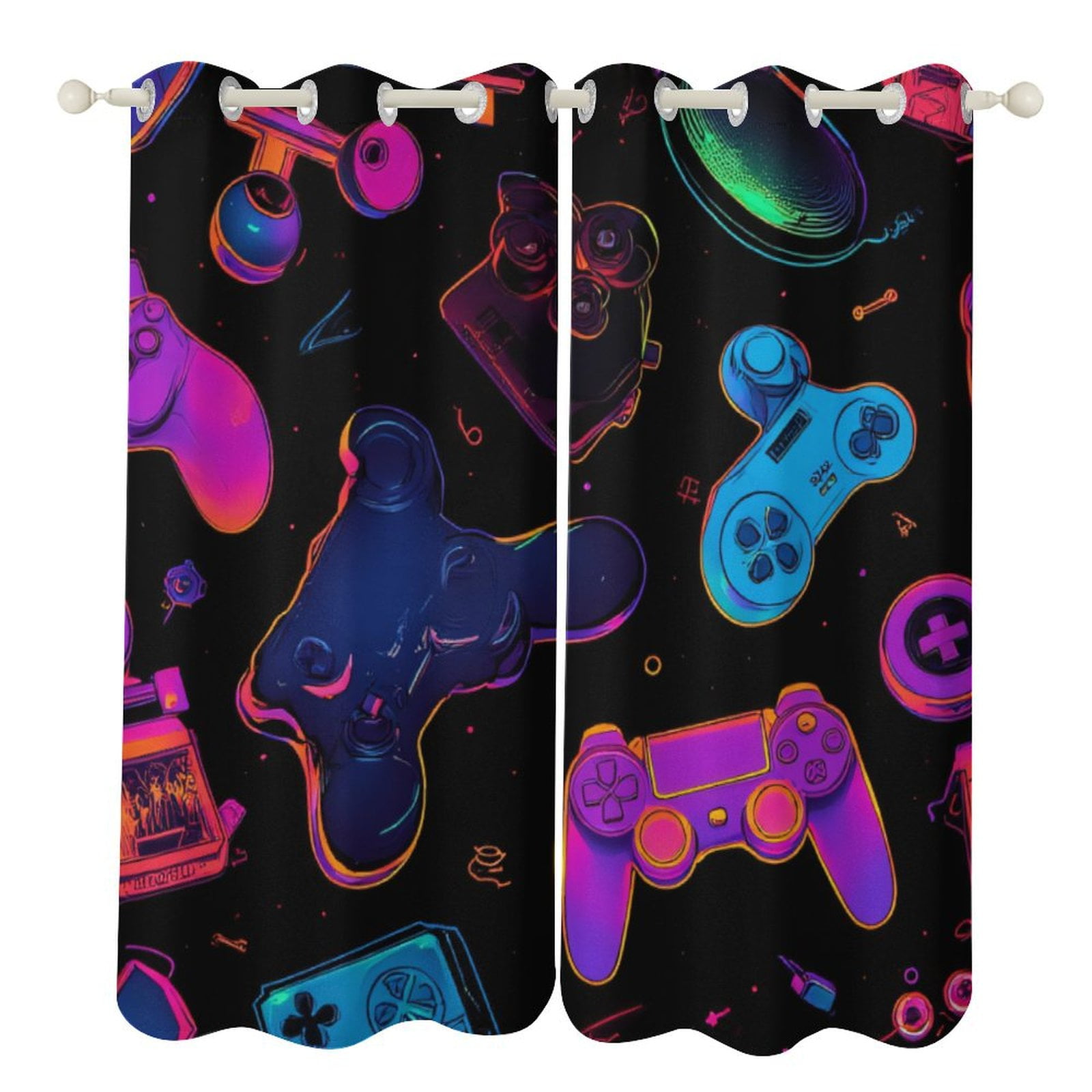 Gaming Controllers Neon Glow Blackout Window Curtains for Bedroom ...