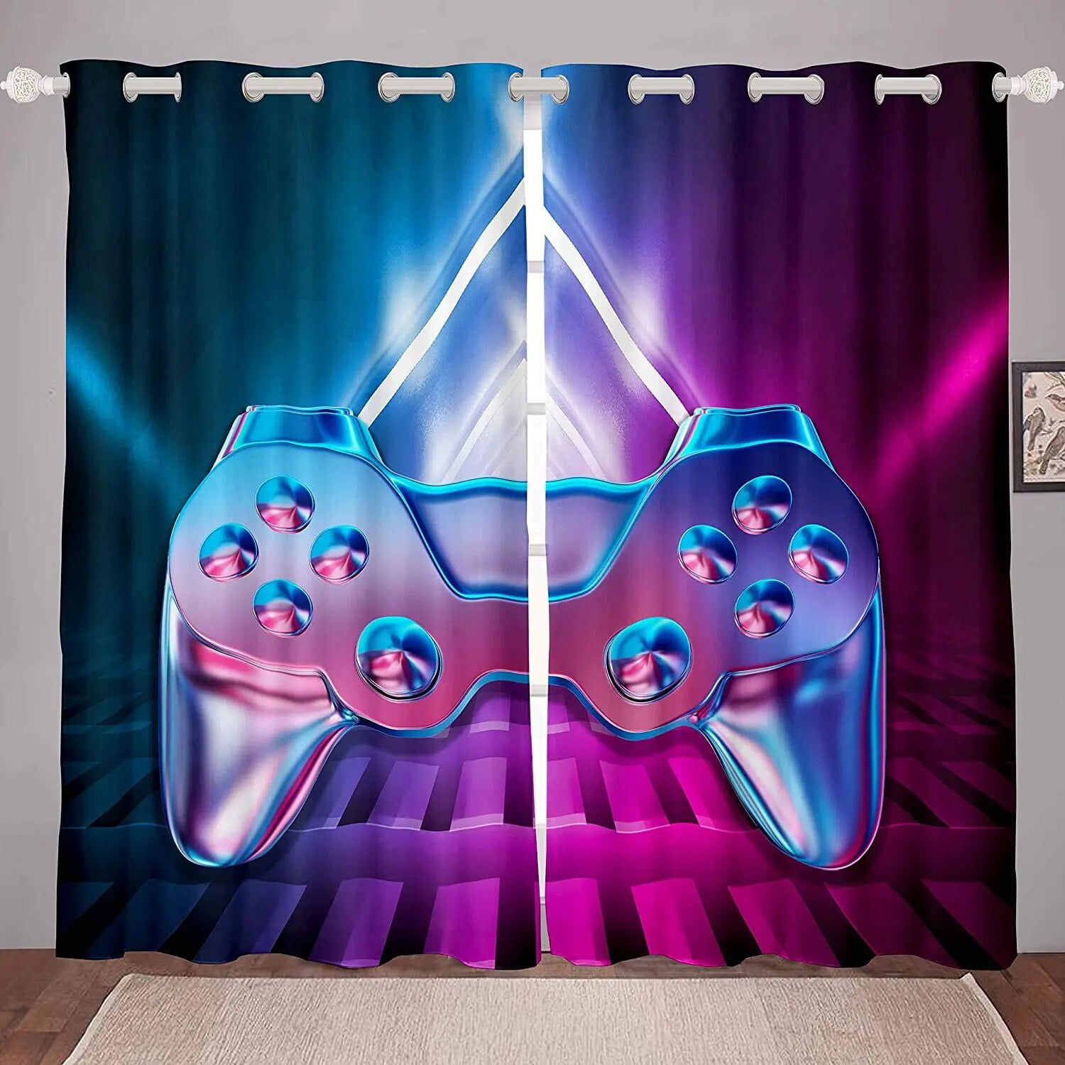 Gaming Curtain for Kids Child Black Gamepad Design Window Curtainss ...