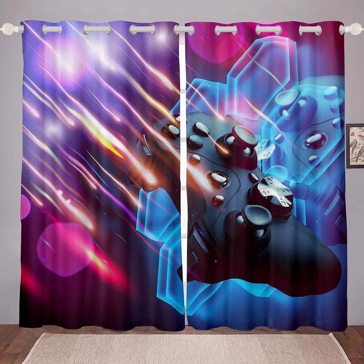 Gaming Curtain for Kids Child Black Gamepad Design Window Curtainss ...