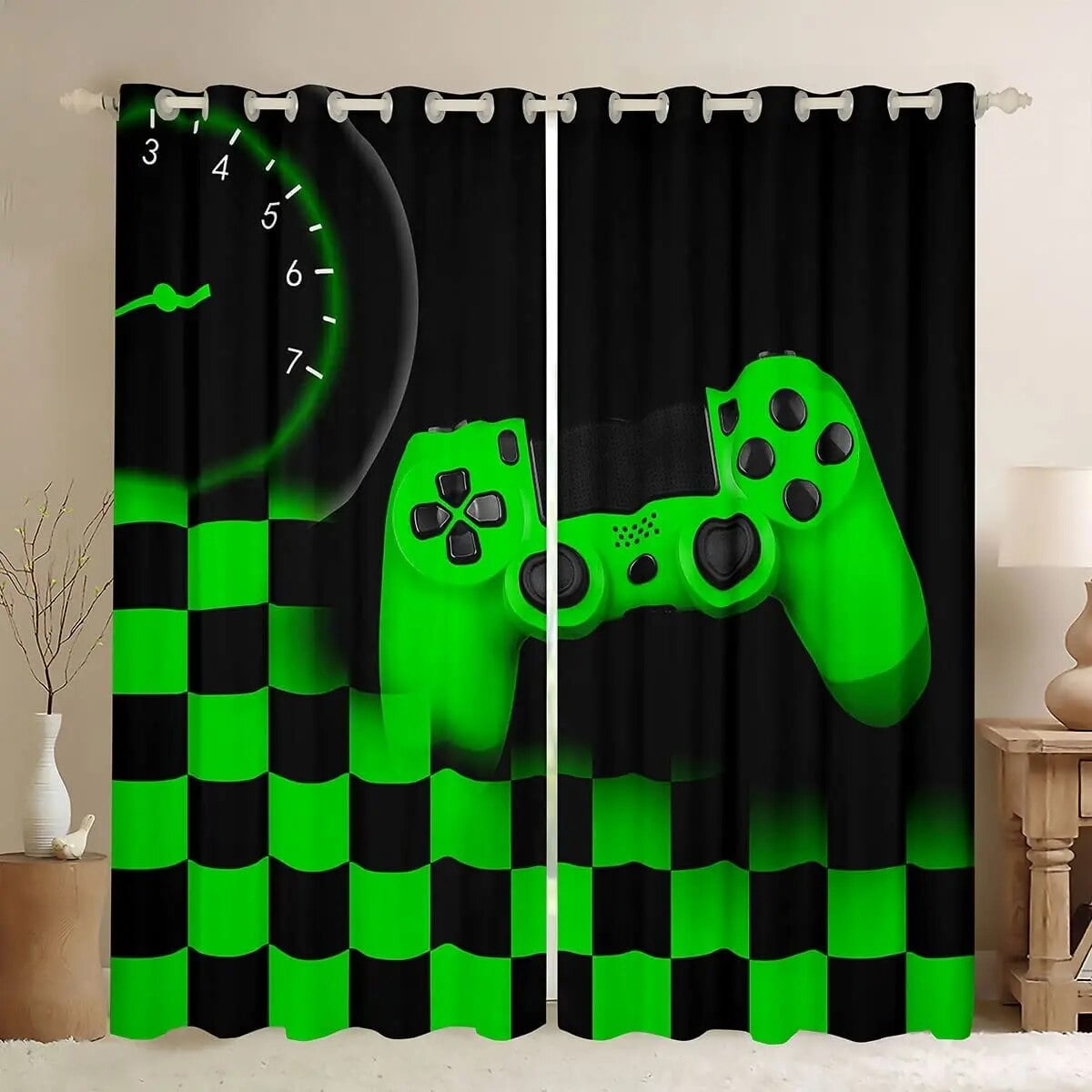 Gaming Curtain for Kids Child Black Gamepad Design Window Curtainss ...