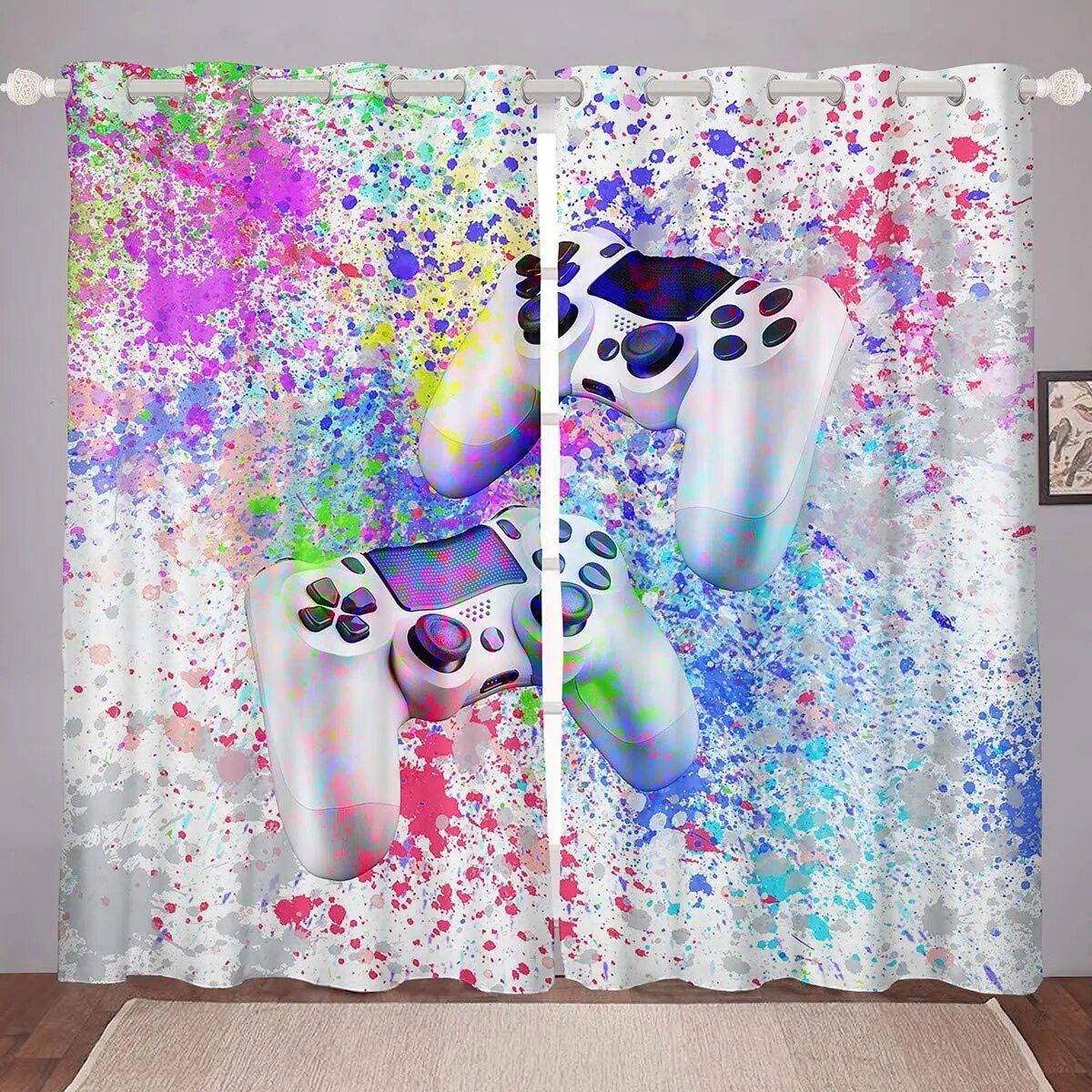 Gaming Curtains Glitter Gamepad Window Drapes For Boys Teens Gamer Kids ...