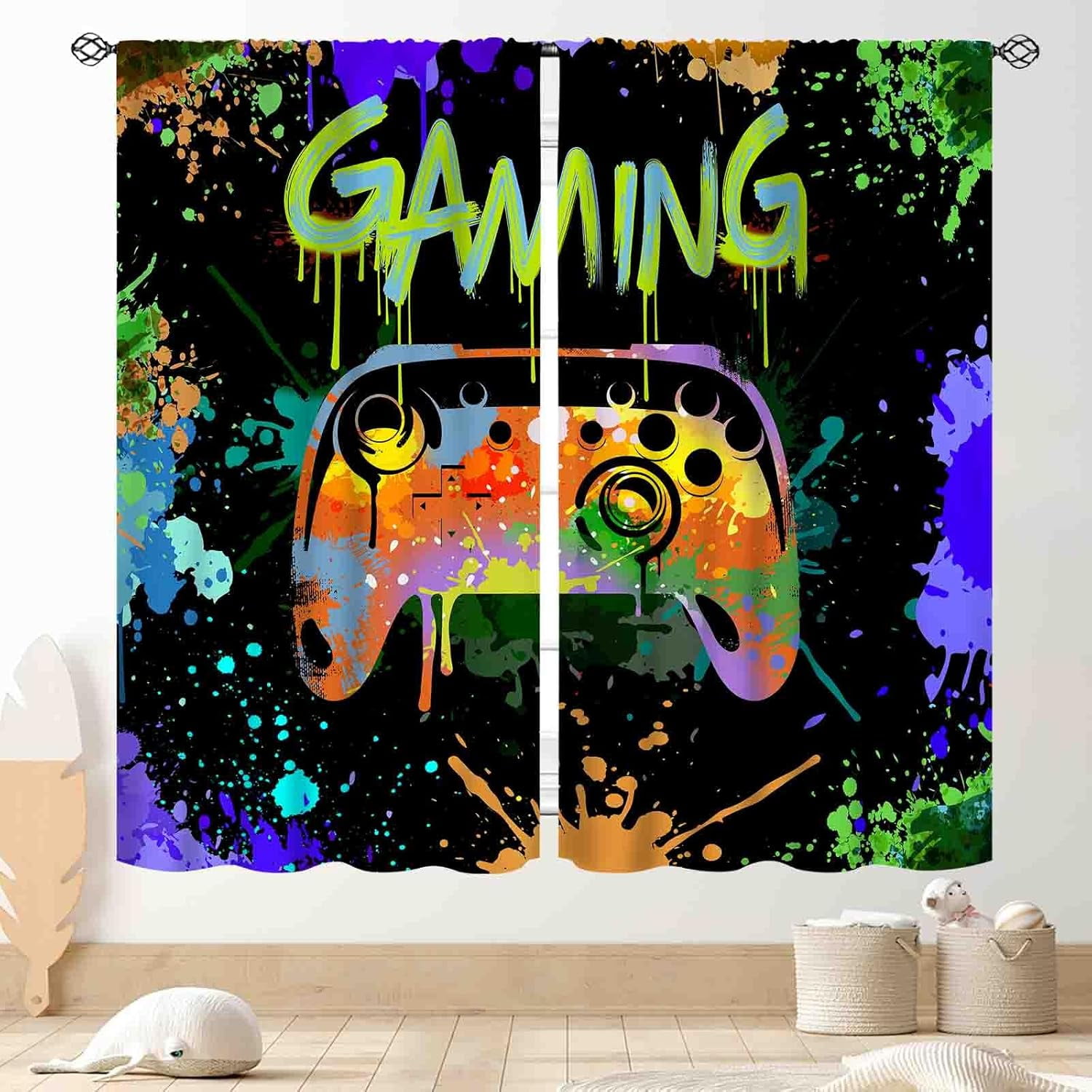 Gaming Curtains for Kids Boys Teens Bedroom, Colorful Game Controller ...
