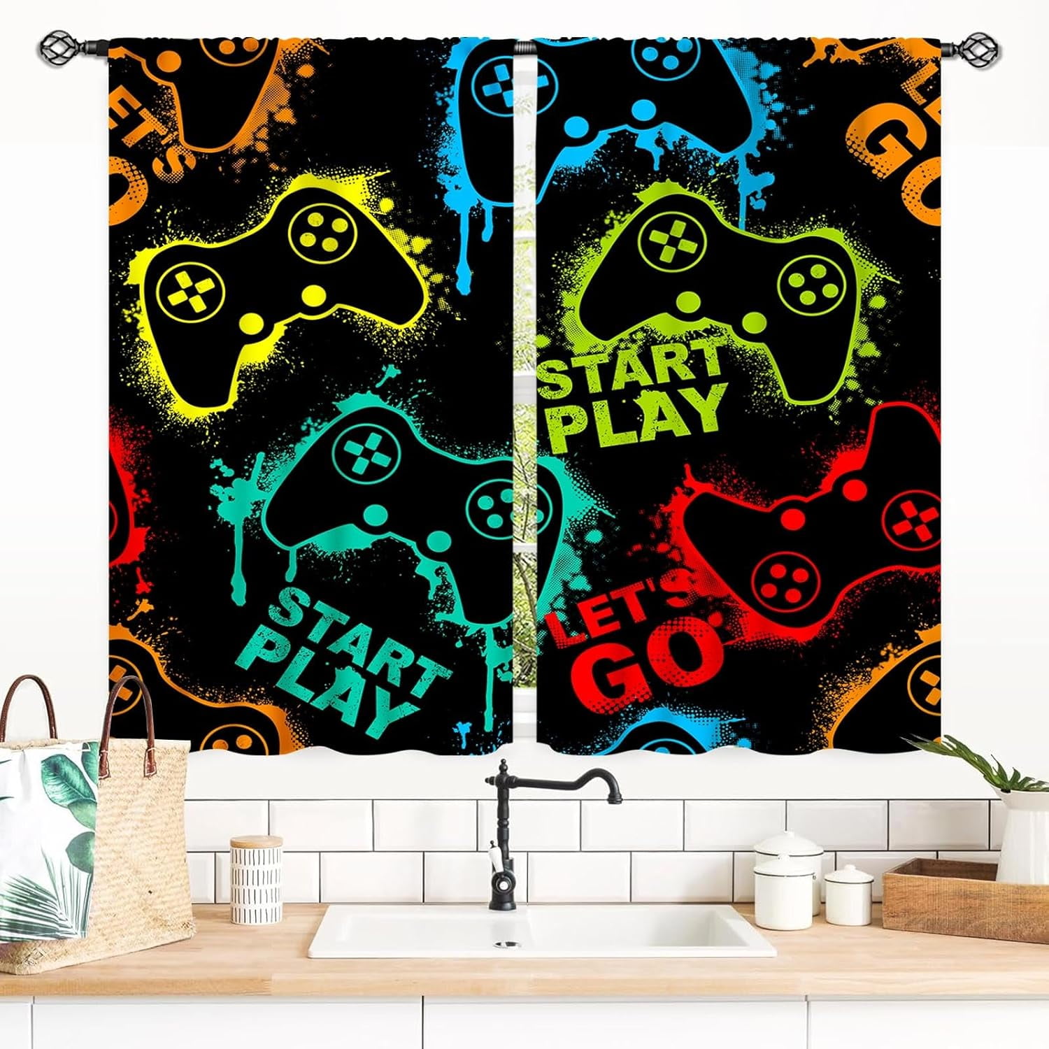 Gaming Curtains for Kids Boys Teens Bedroom, Colorful Game Controller ...