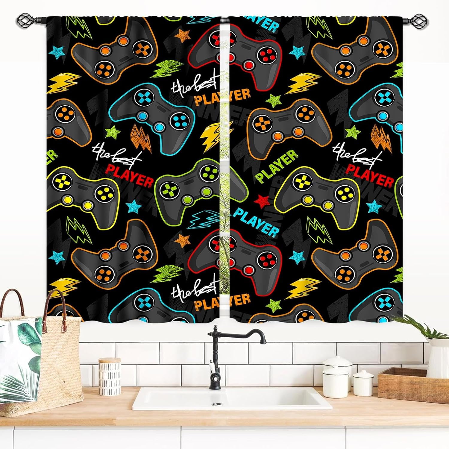 Gaming Curtains for Kids Boys Teens Bedroom, Colorful Game Controller ...