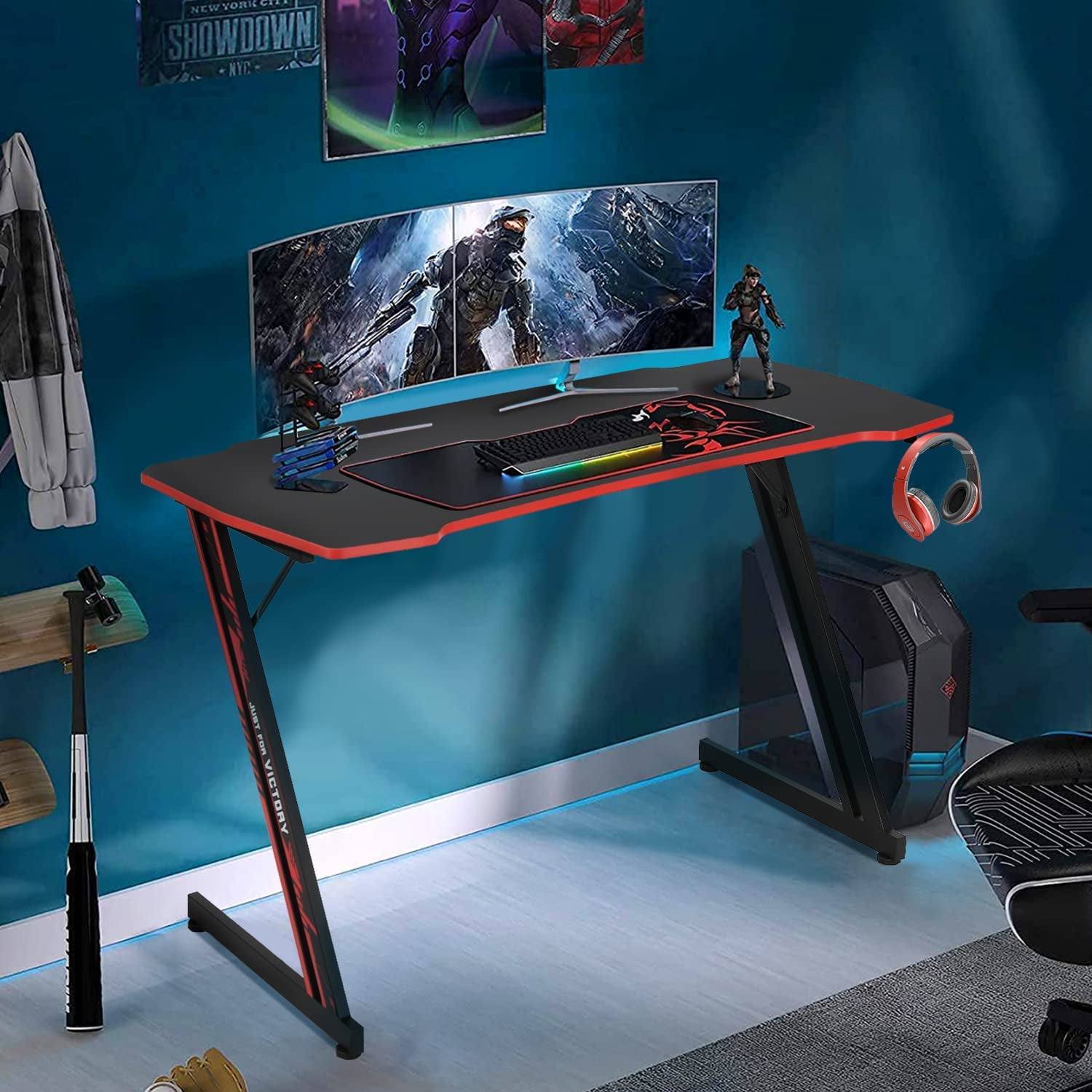 Gaming Desk 47 inch Z-Shaped Computer Desk PC Computer Table Home ...