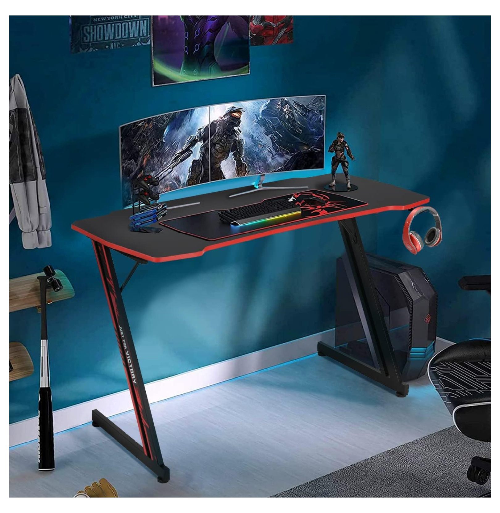 Gaming Desk 47 inch Z-Shaped Computer Desk PC Computer Table Home ...