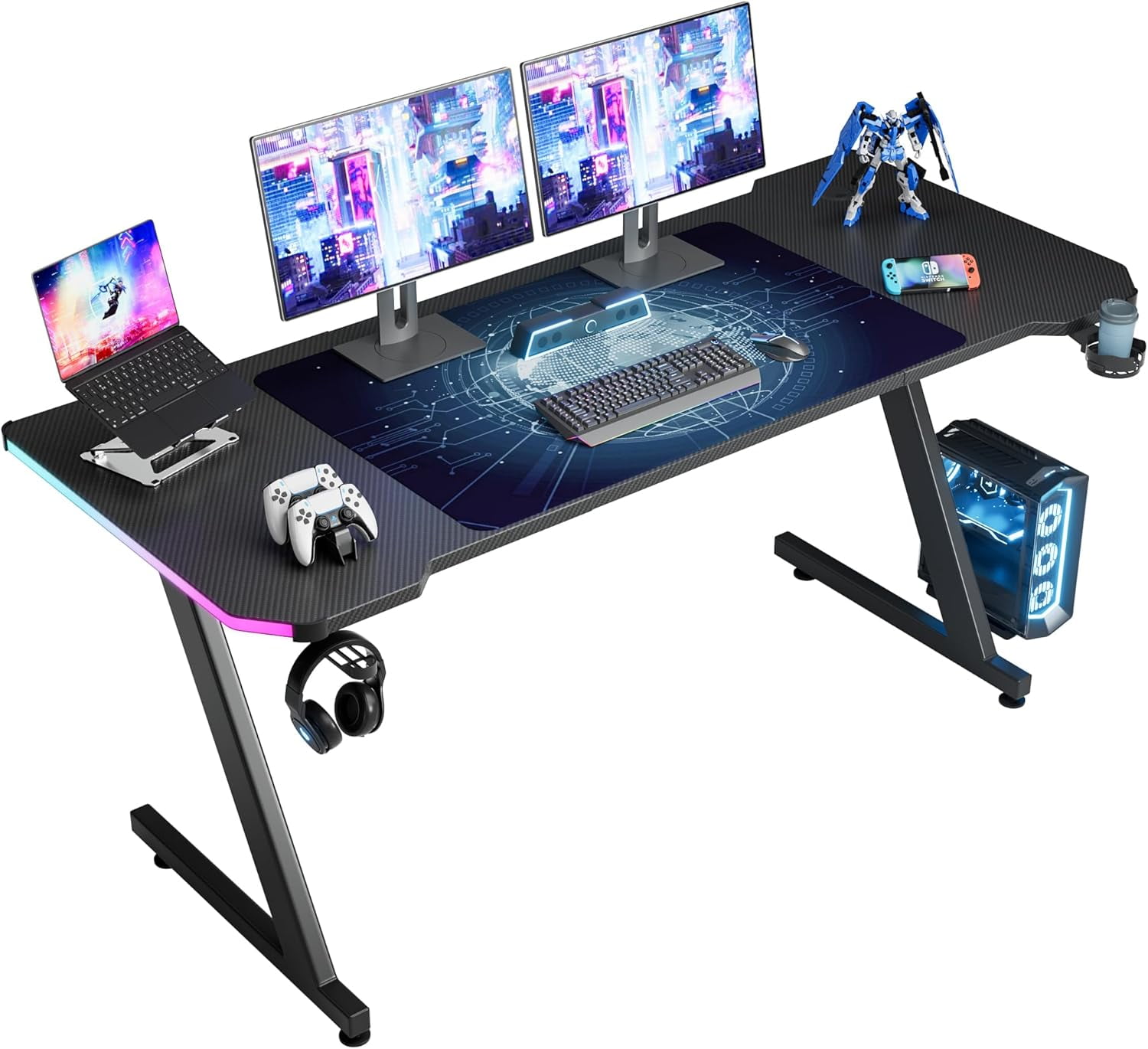 Gaming Desk Computer Desk with Carbon Fiber Surface Gaming Table Z ...