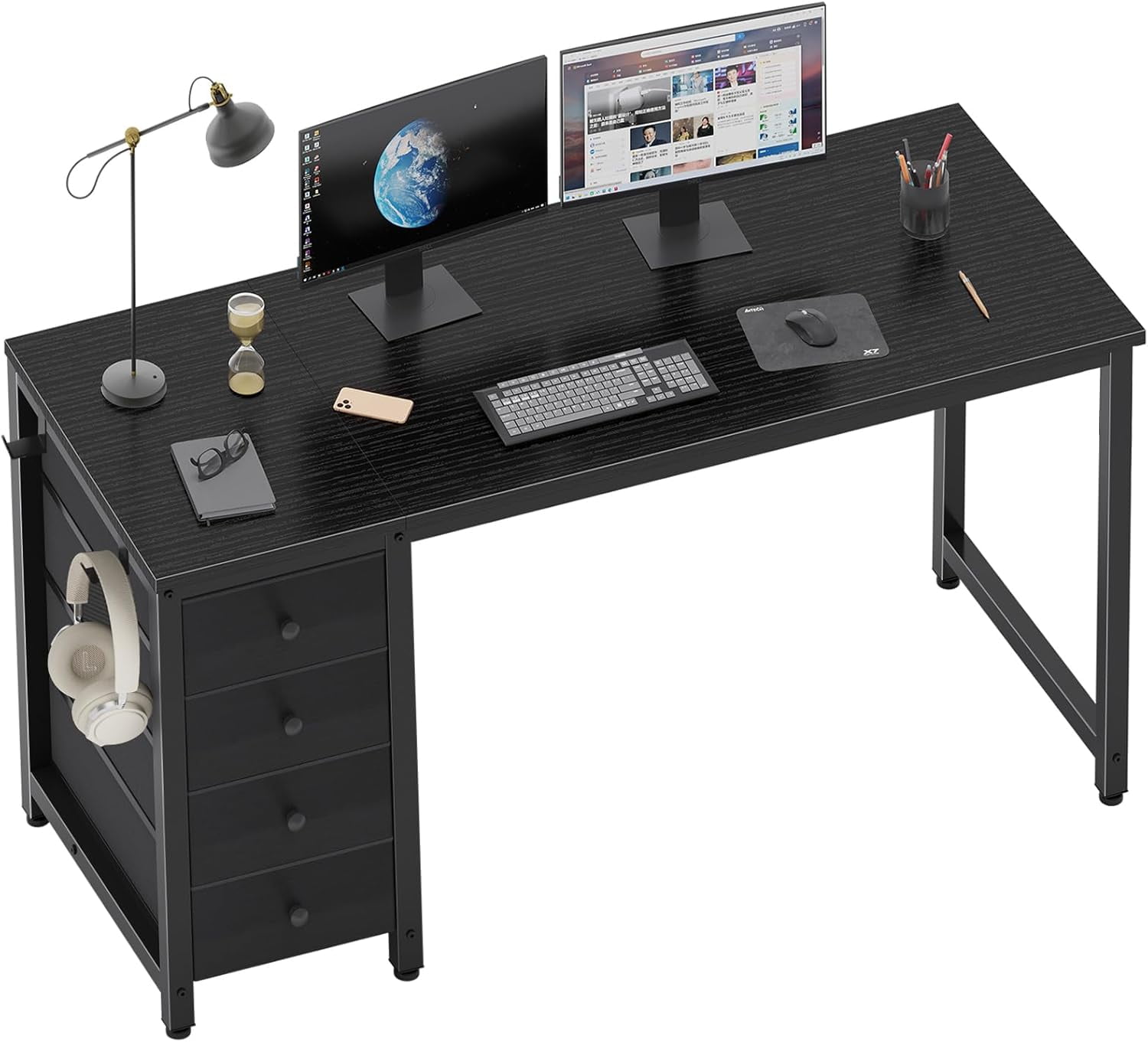 Gaming Desk with Fabric Drawers - 55 Inch Long Study Work Writing ...