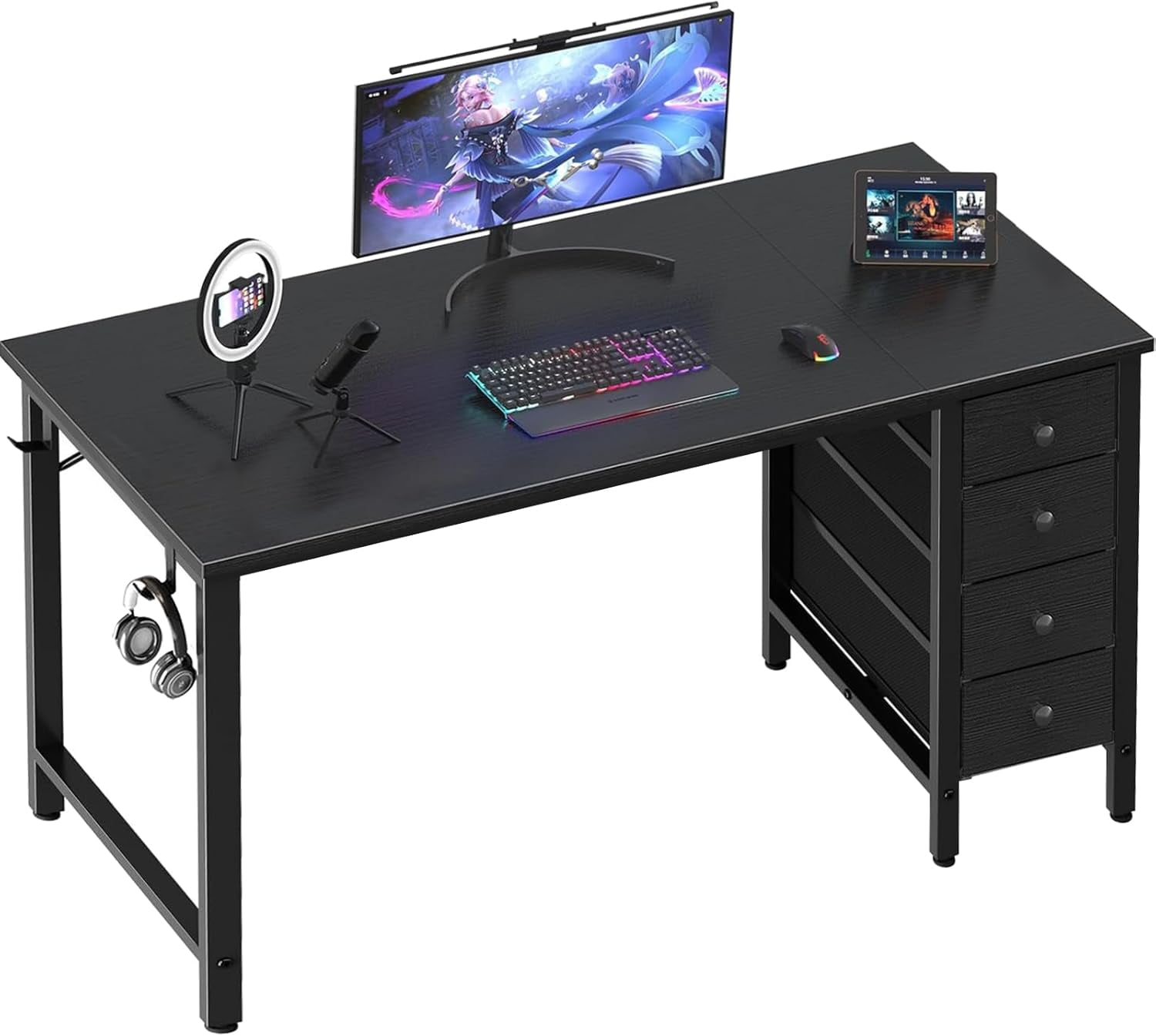 Gaming Desk with Fabric Drawers - 55 Inch Long Study Work Writing ...