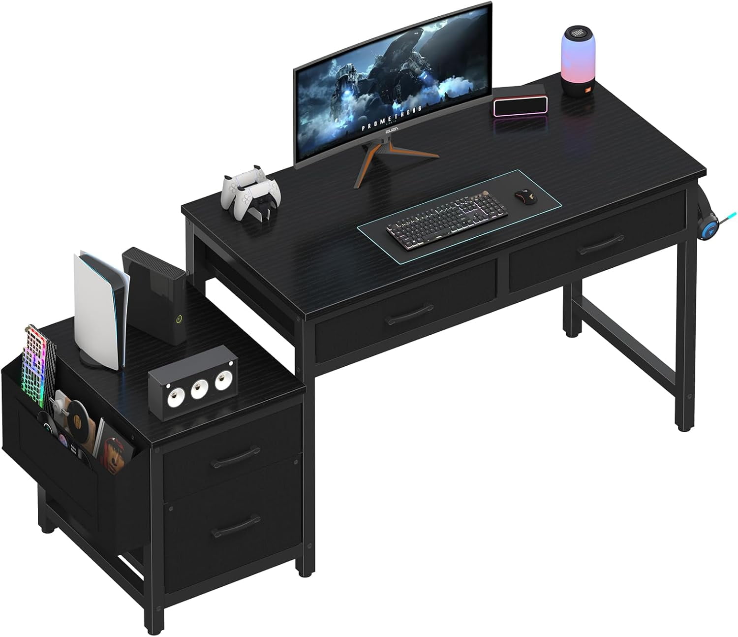 Gaming Desk with Fabric File Drawers Cabinet, 57 Inch Home Office Desks ...