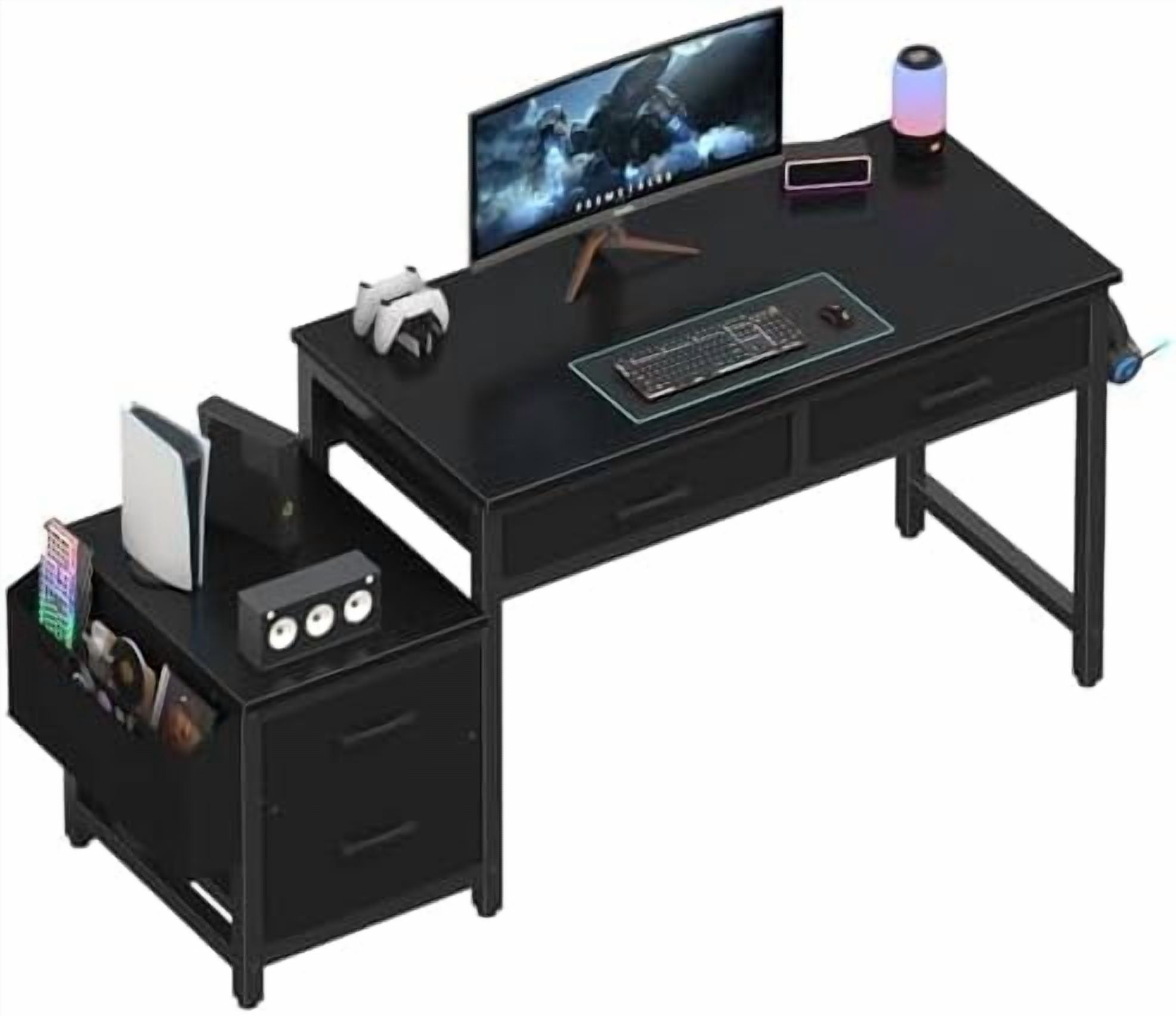Gaming Desk with Fabric File Drawers Cabinet, 57 Inch Home Office Desks ...