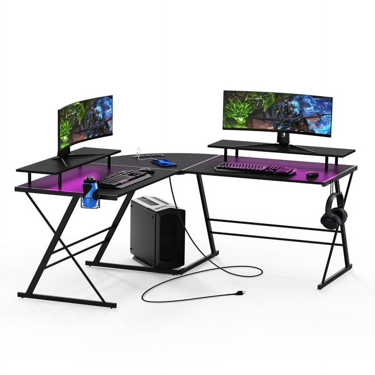 Gaming Desk, L Shaped Computer Corner Desk, 53" Ergonomic Gaming Table ...