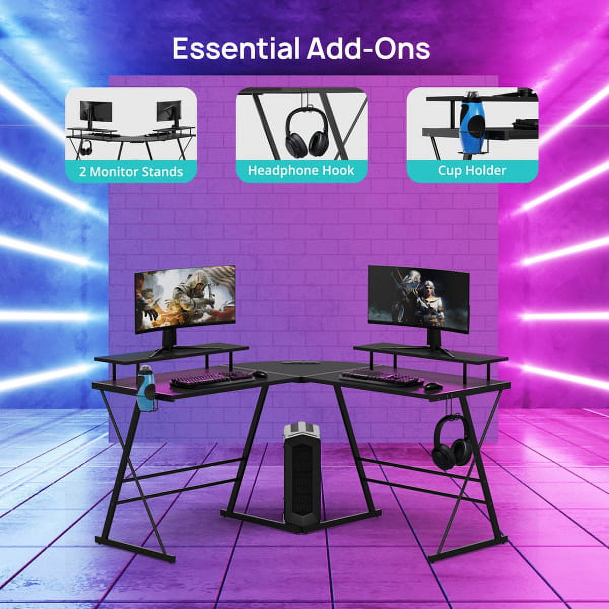 Gaming Desk, L Shaped Computer Corner Desk, 53" Ergonomic Gaming Table ...
