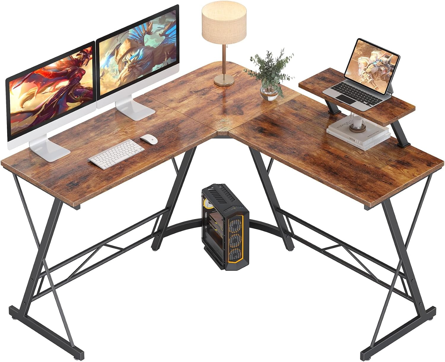 Gaming Desk with LED Lights L Shaped Desk Corner with Cup Holder ...