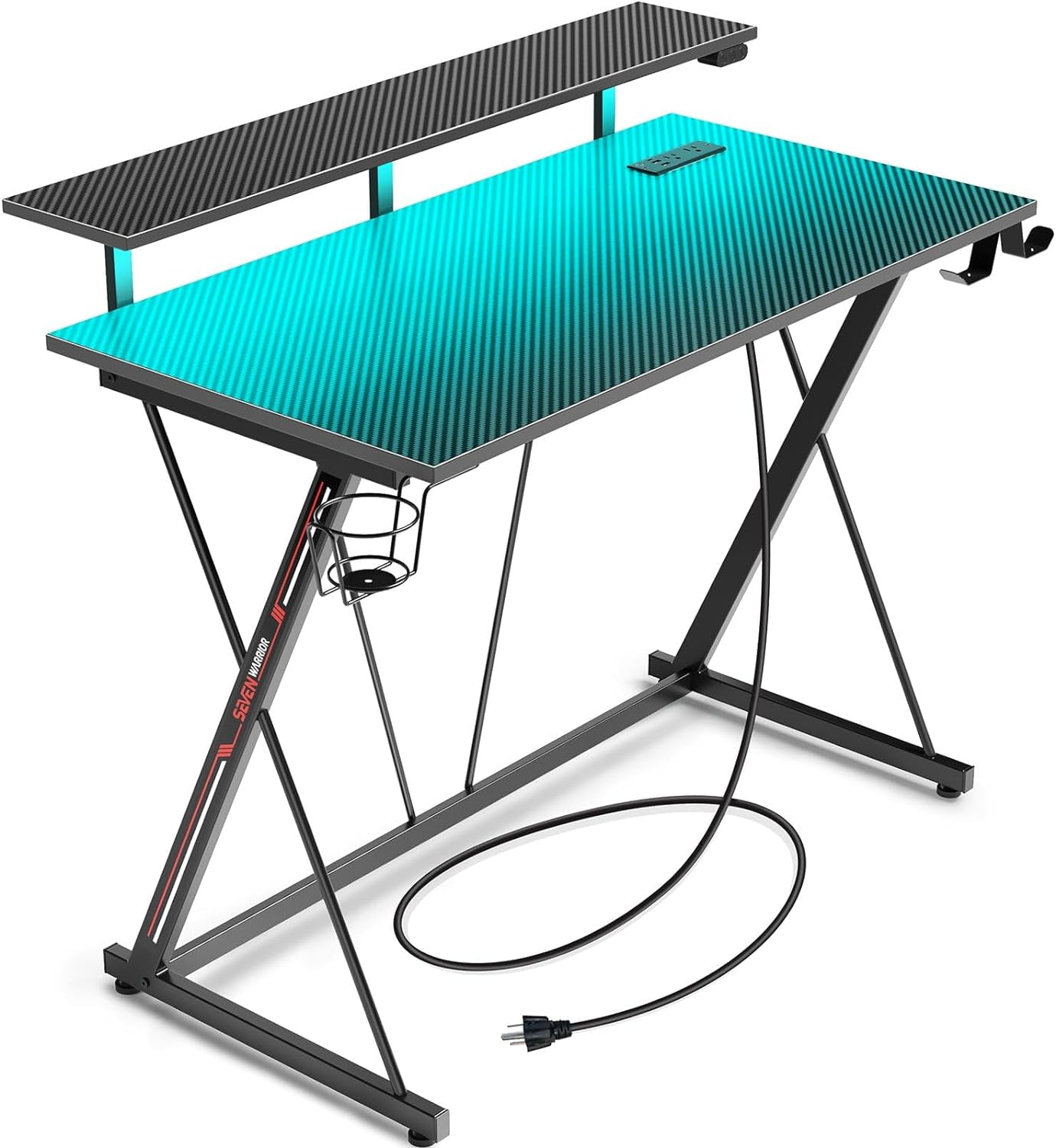 Gaming Desk with LED Lights & Power Outlets, 31.5" Computer Desk with ...