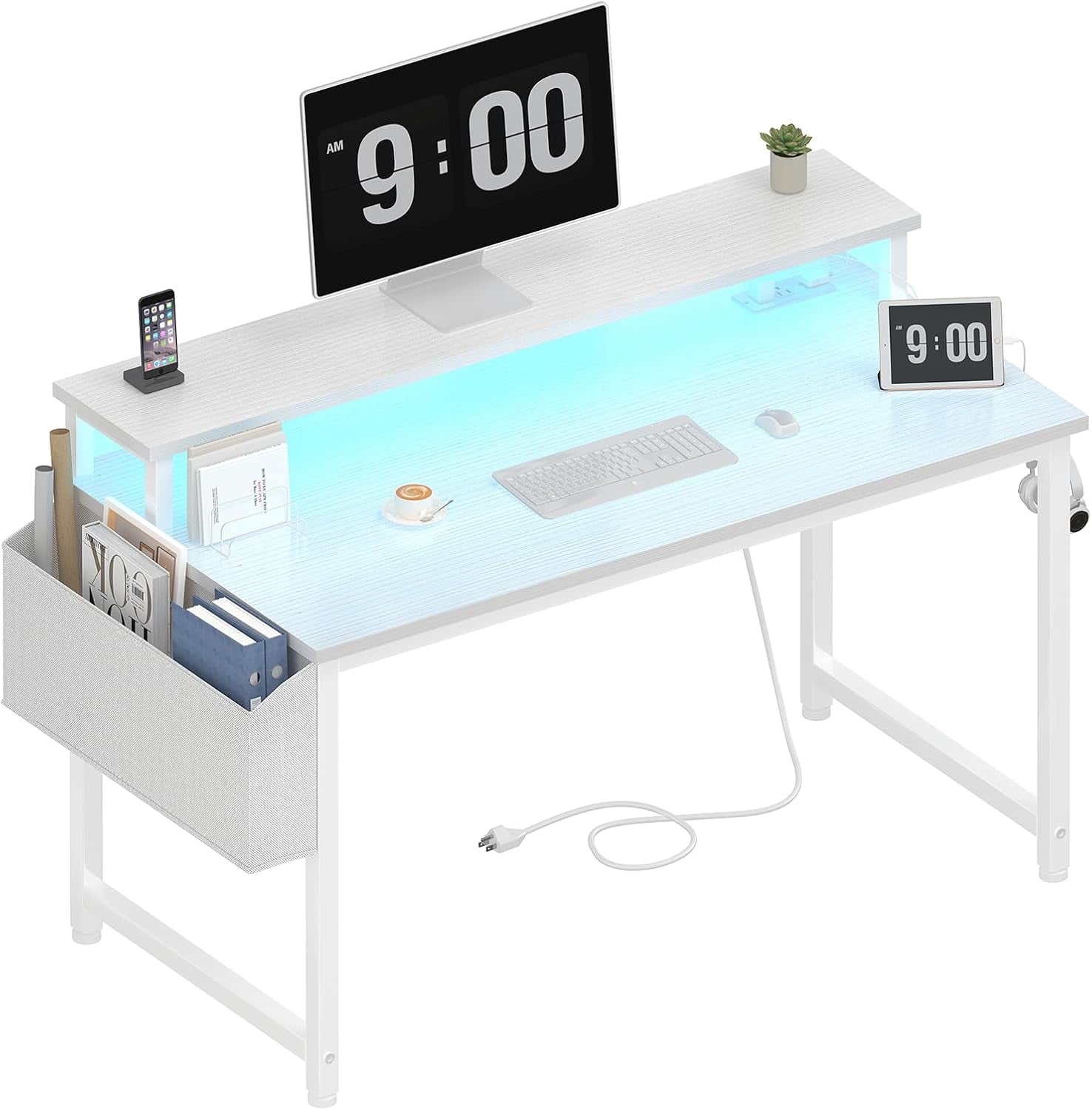 Gaming Desk with LED Lights and Power Outlets, 40 Inch Teen Writing ...